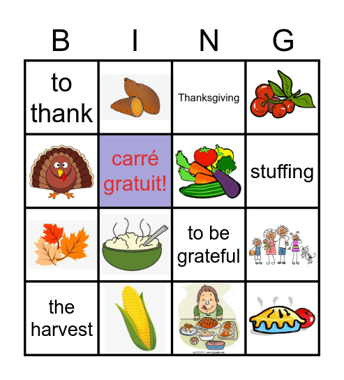L'Action de Grâce Bingo Card