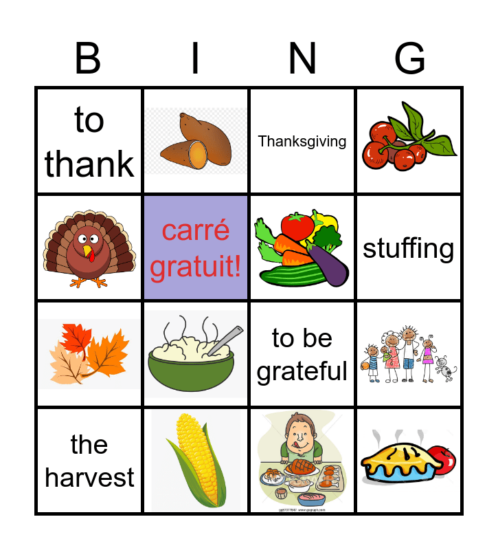 L'Action de Grâce Bingo Card
