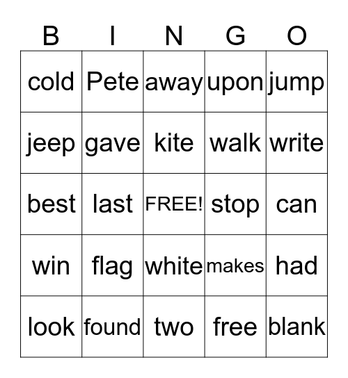 Long short vowel sounds Bingo Card