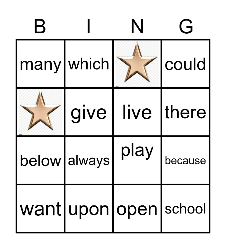 BINGO 1st grade HFW Bingo Card