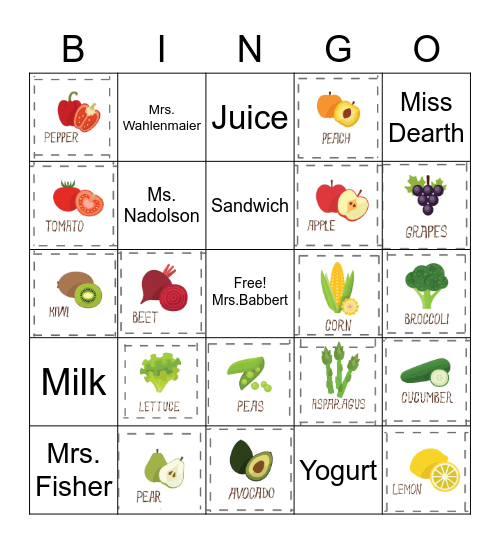 Lunchtime Bingo Card