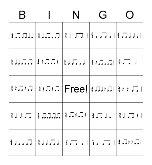 Eighth Note Bingo Card
