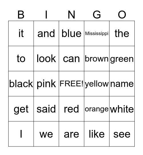 Word Wall Words Bingo Card