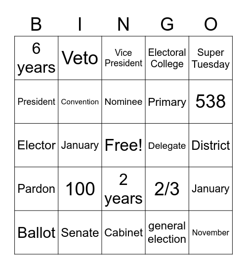 US Government Bingo Card