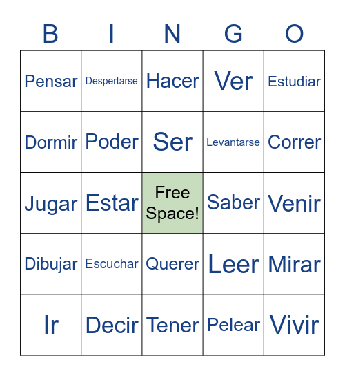Past-tense Verb Practice Bingo Card