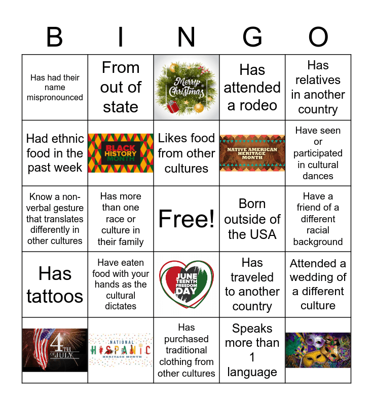 Cultural Bingo Card