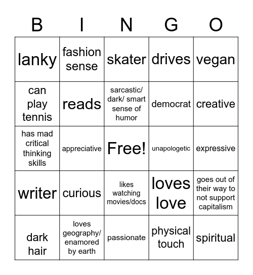 that’s my type Bingo Card