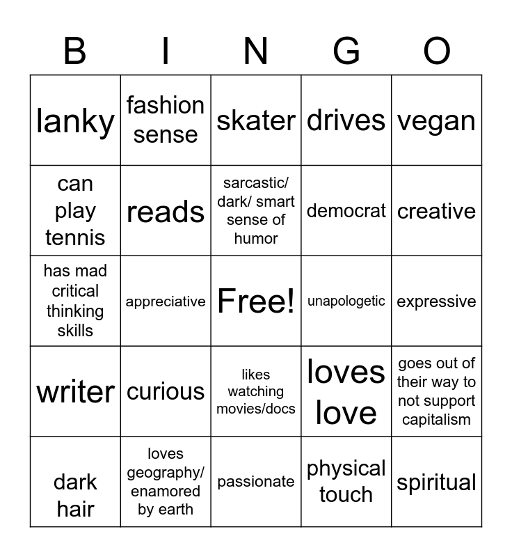 that’s my type Bingo Card
