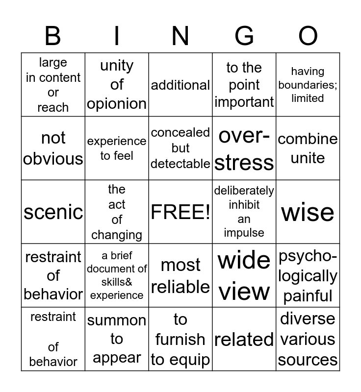 Vocabulary Review ch. 20-24 Bingo Card