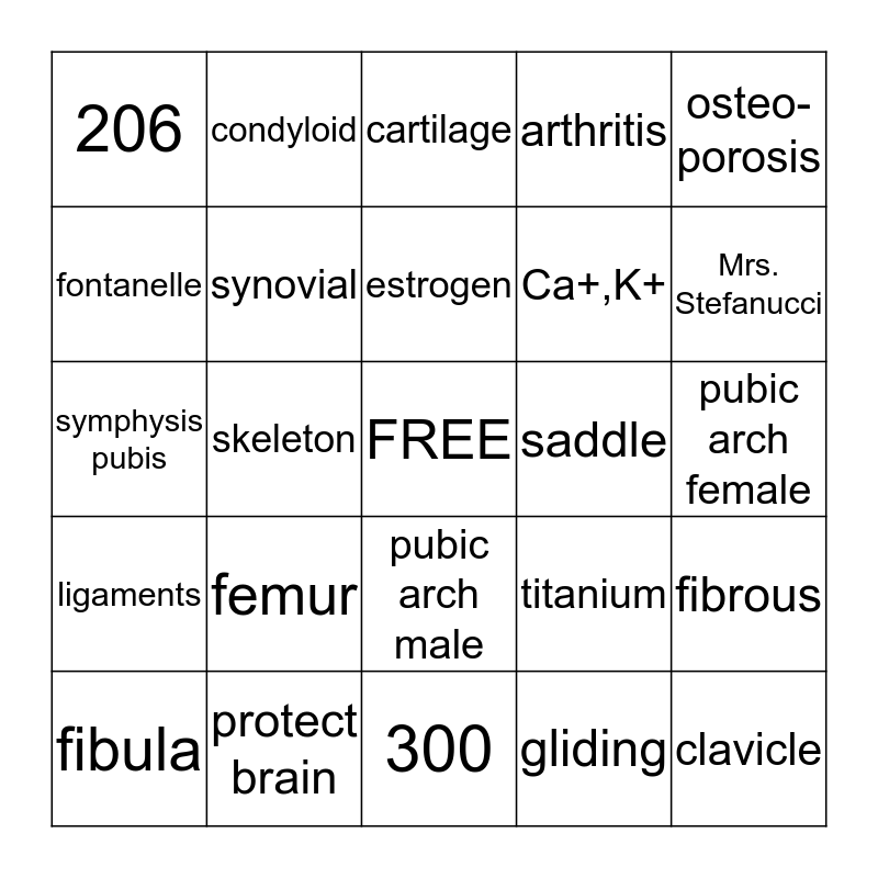 Skeletal System BINGO round 3 Bingo Card