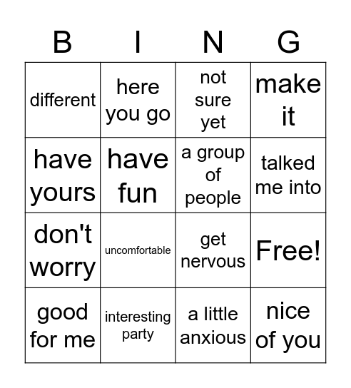 Uncomfortable at Parties Bingo Card