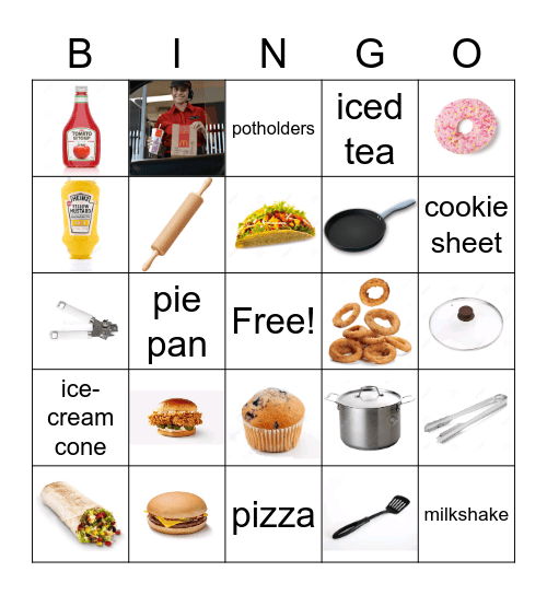 Kitchen Utensils + Fast Food Bingo Card