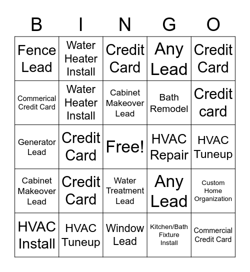 Lead/Credit Bingo Card