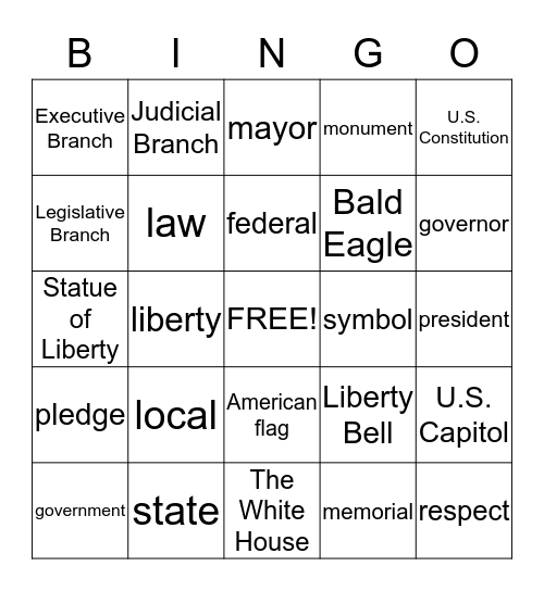 United States Symbols and Government Bingo Card