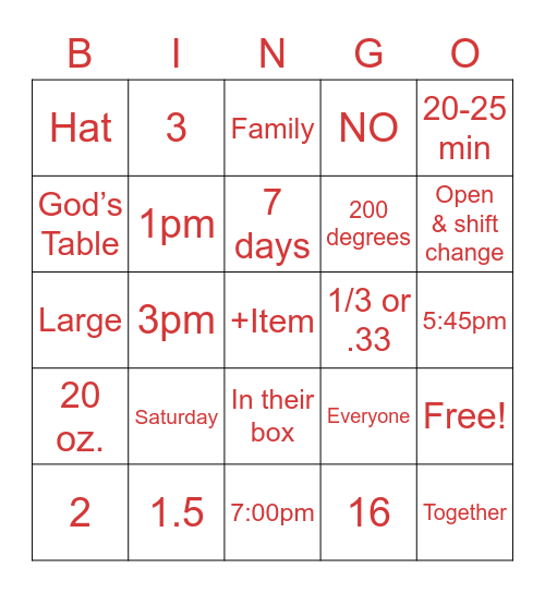 Firehouse BINGO!! Bingo Card