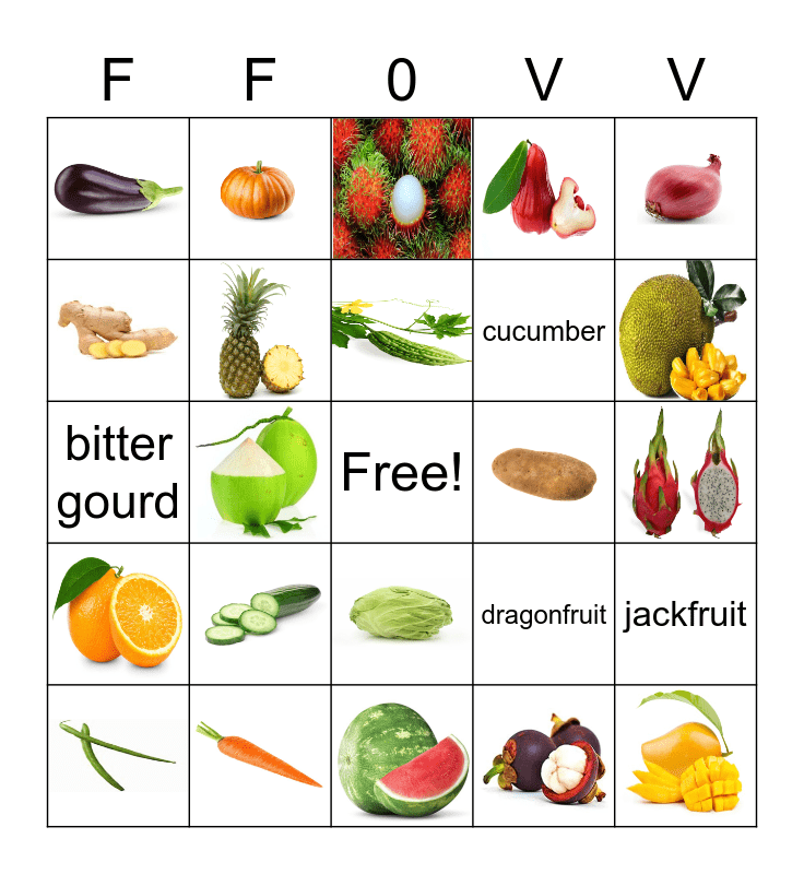 Fruits and Vegetables Bingo Card