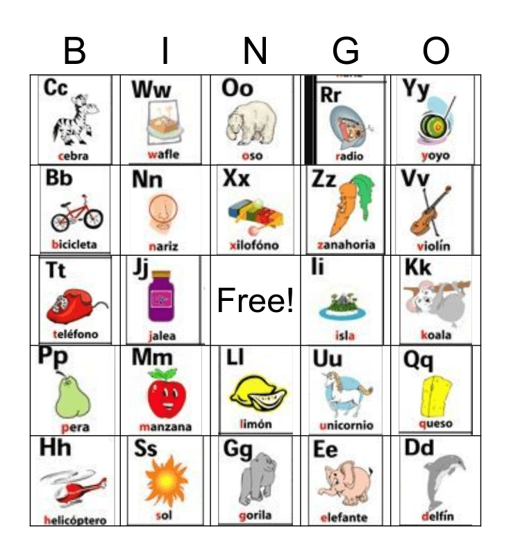 El alfabeto Bingo Card