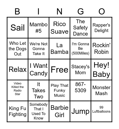 One Hit Wonders Bingo Card