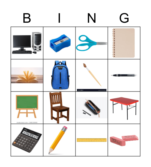 School Objects Bingo Card