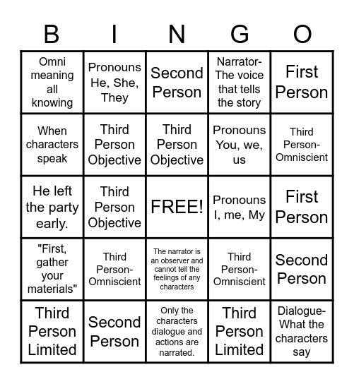 Point of View Bingo Card