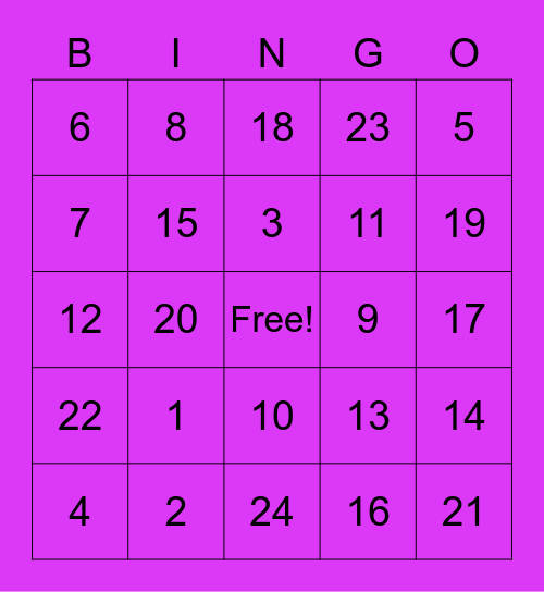 PURPLE NIGHT Bingo Card