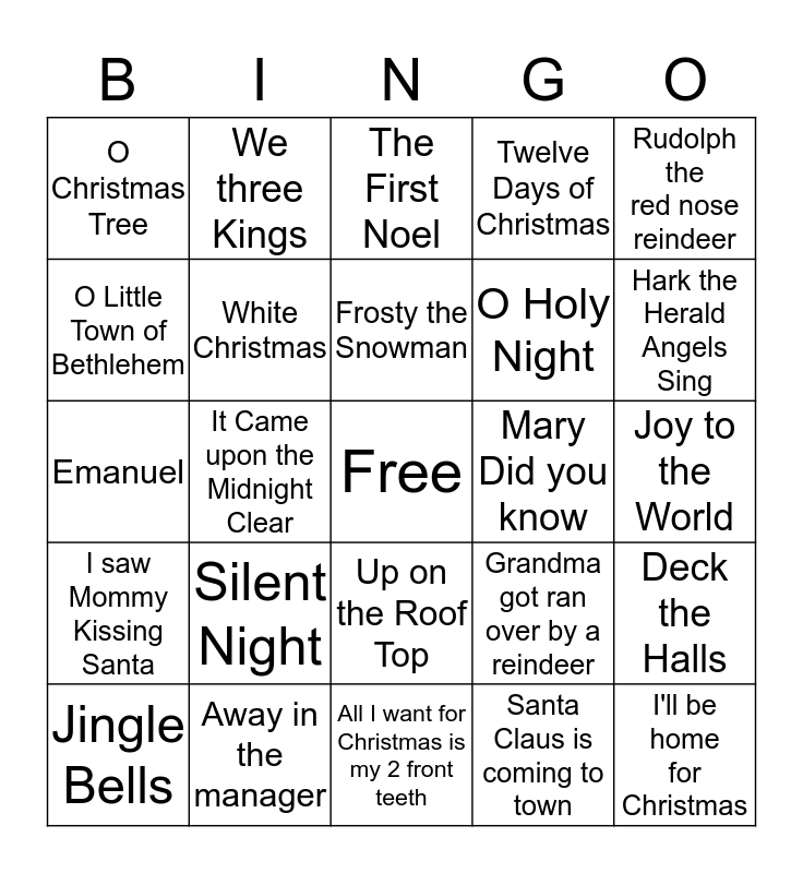 Christmas Carol Bingo Card