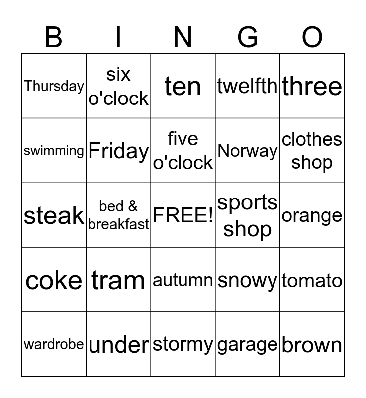 Bingo Unit 1-5 Bingo Card