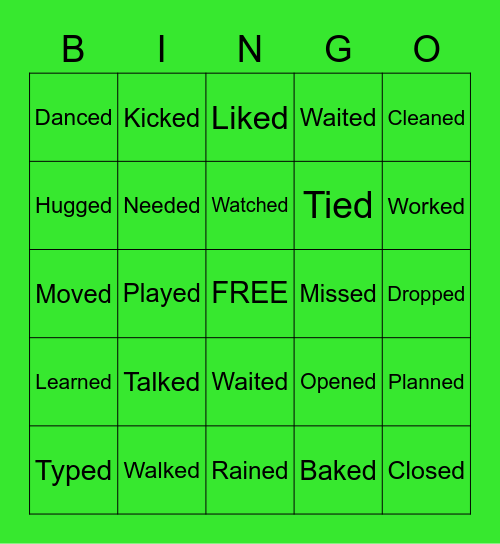 Verb + ed Bingo Card
