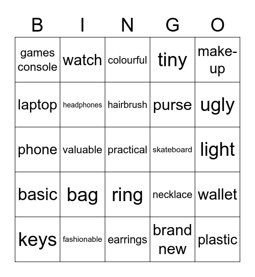 Describing objects Bingo Card