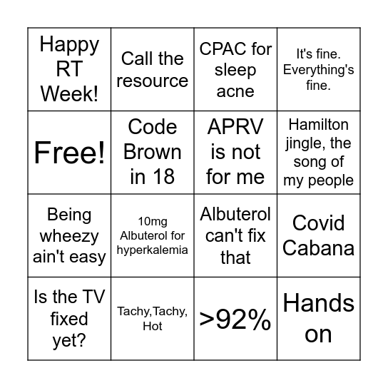 RRT BINGO Card