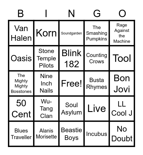 band bingo Card