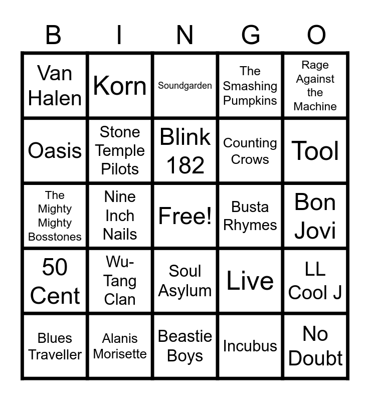 band bingo Card