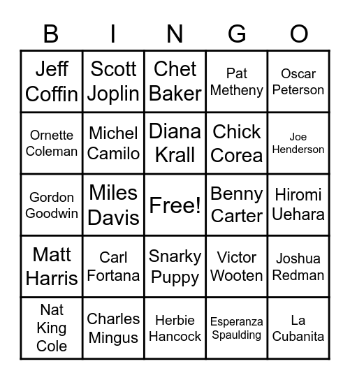 Jazz Artist Bingo Card