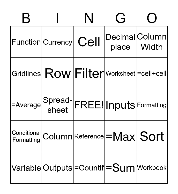 Spreadsheets Bingo Card