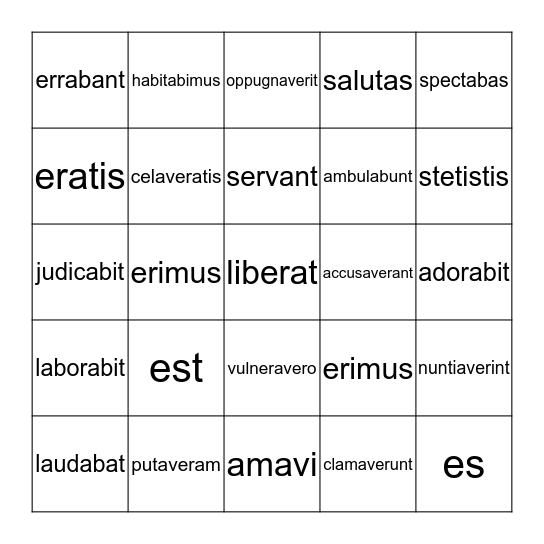 FIRST FORM LATIN REVIEW Bingo Card