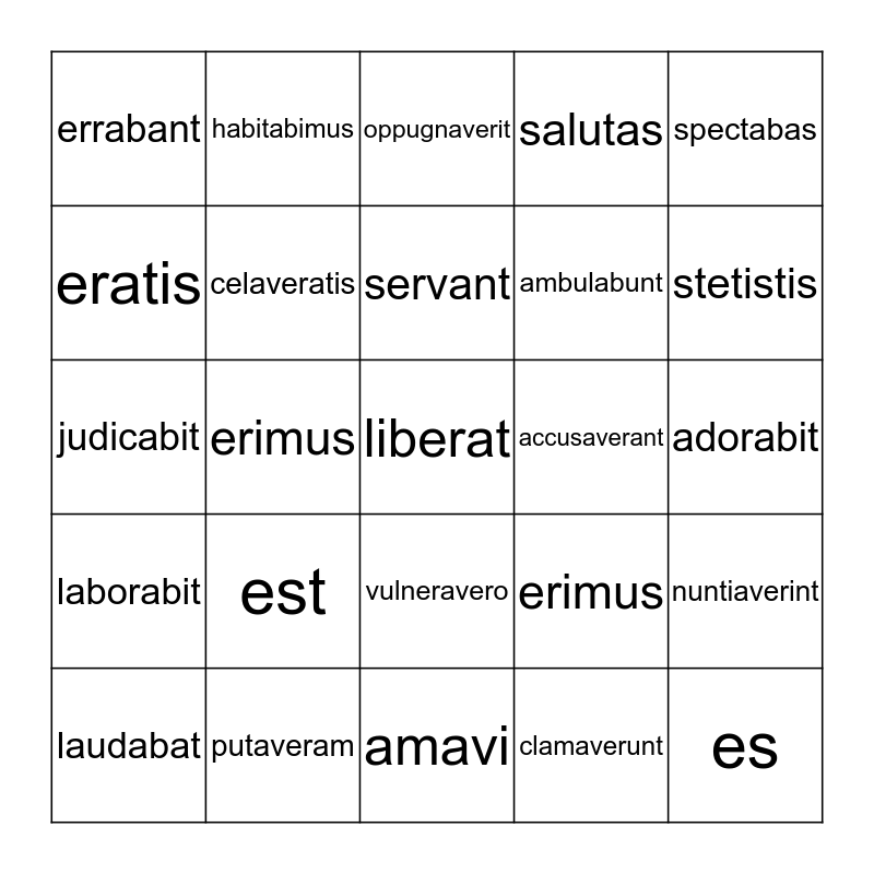 FIRST FORM LATIN REVIEW Bingo Card
