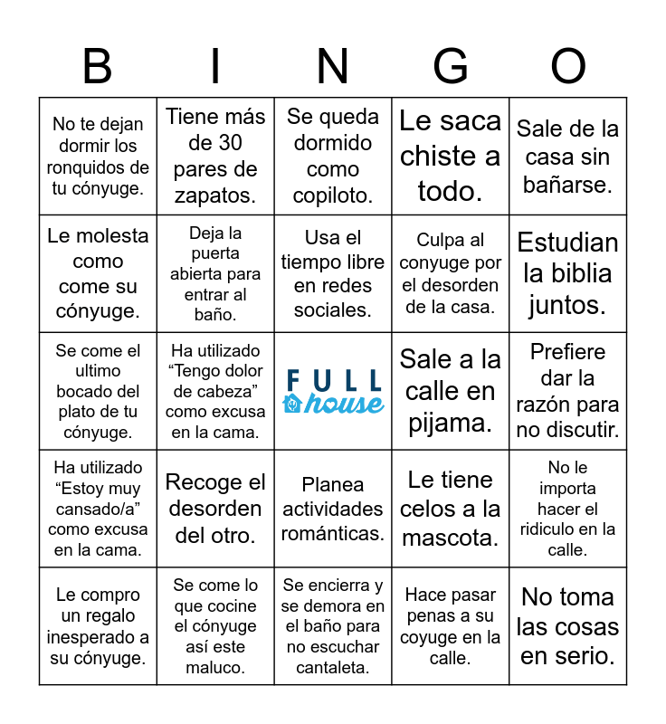FULL HOUSE Bingo Card