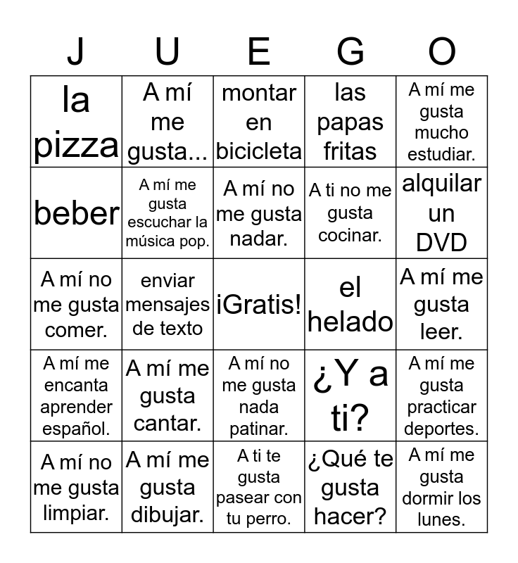 ¿Qué te gusta hacer? Bingo Card