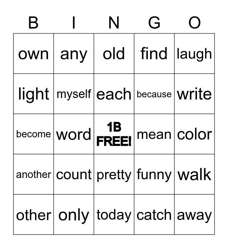1B Power Words Bingo Card