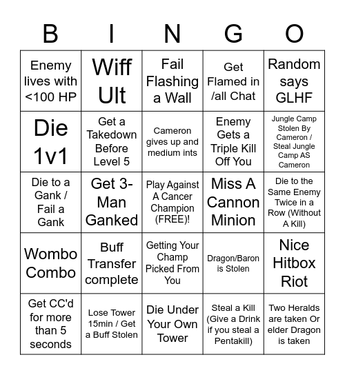 League Bingo Card