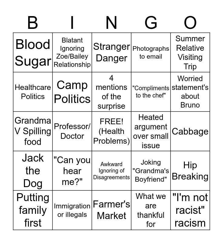 Thanksgiving Survival Bingo Card