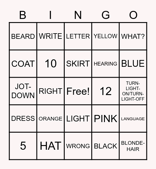 Signing Naturally, Unit 1 Vocab. Bingo Card