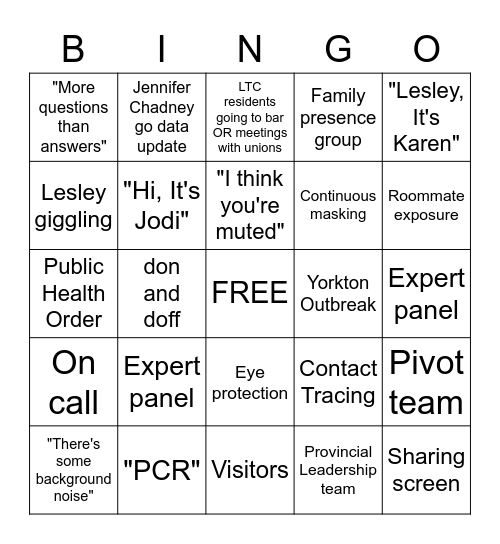 PANDEMIC BINGO Card