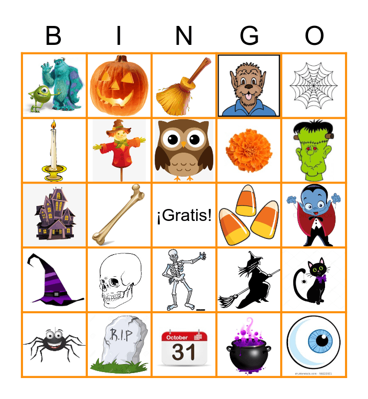 El Díá de las Brujas y el Día de los Muertos Bingo Card