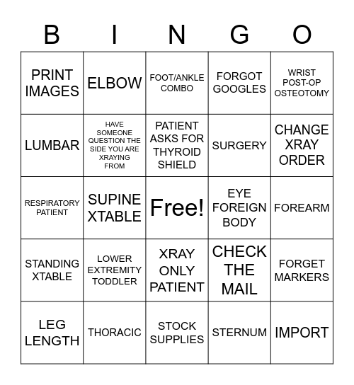 RAD TECH WEEK 2020 Bingo Card