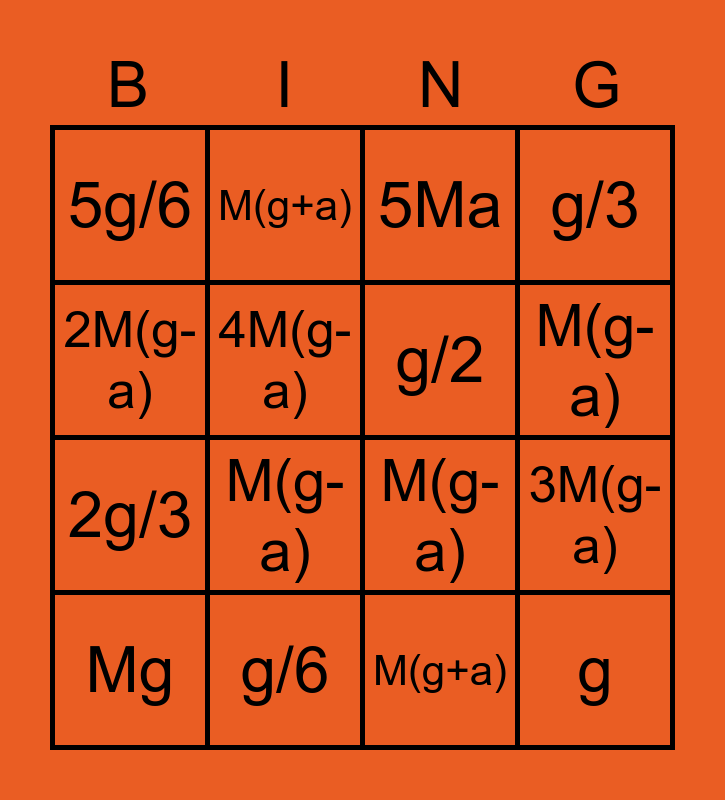 Friction Bingo Card