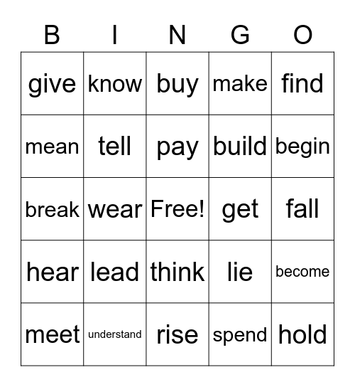 Irregular Past Tense Bingo Card