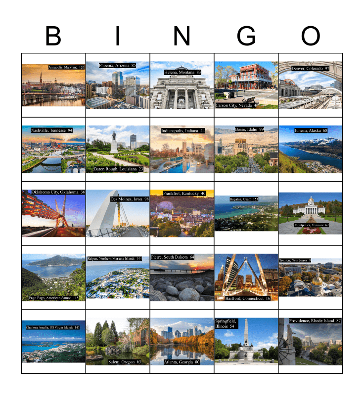 STATE and US TERRITORY CAPITALS Bingo Card