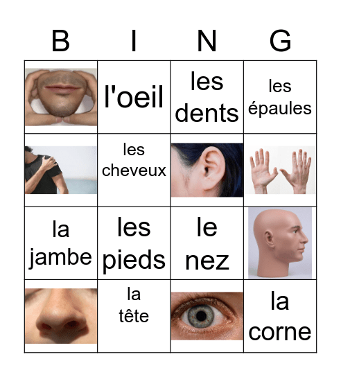 Les parties du corps Bingo Card