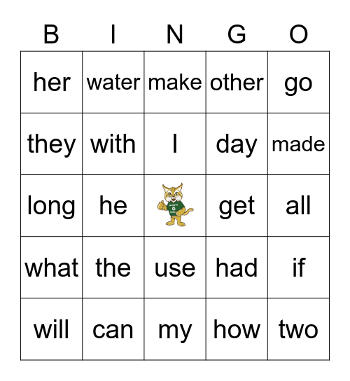 Fry Sight Words: 1st 100 Words Bingo Card